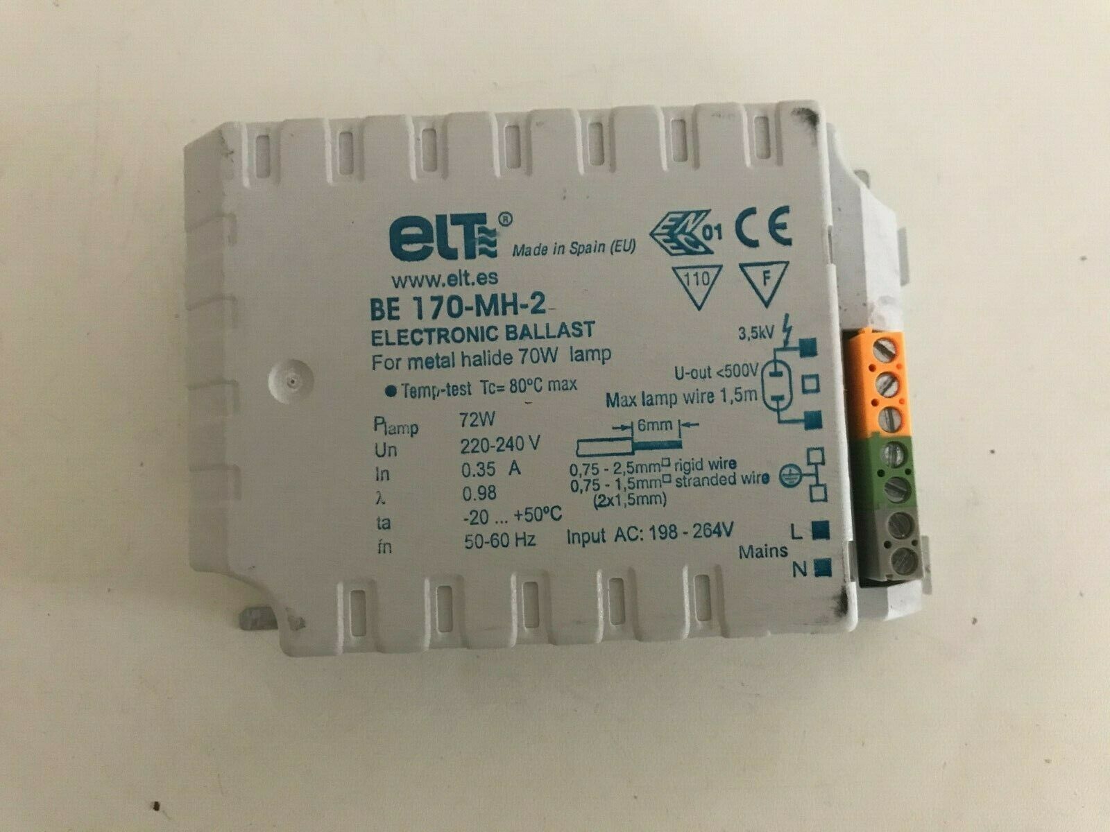 ELT BE 170 MH-2 ELECTRONIC BALLAST FOR METAL HALIDE LAMPS 70W – IT ...